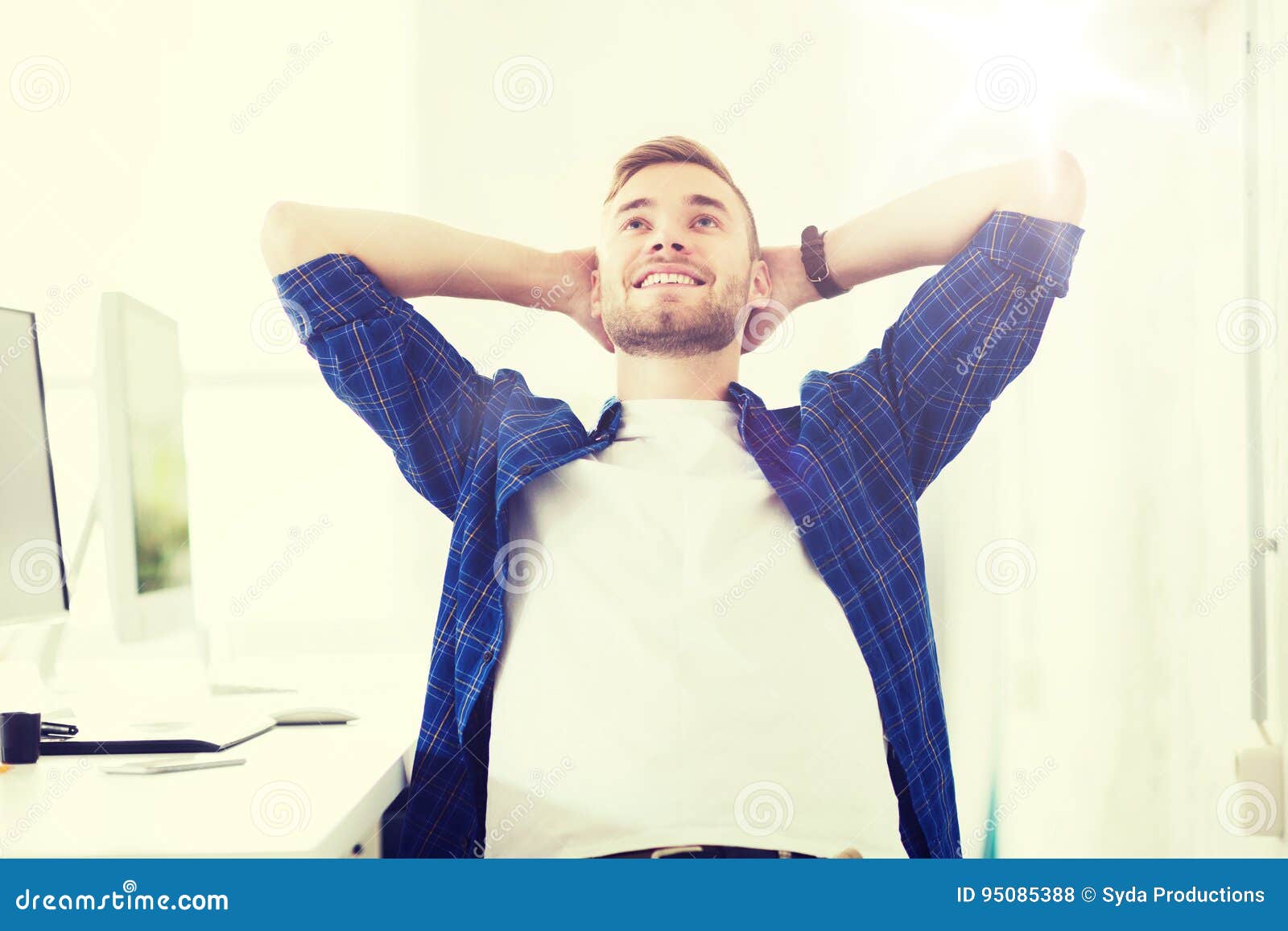 Happy Creative Man with Computer at Office Stock Photo - Image of ...