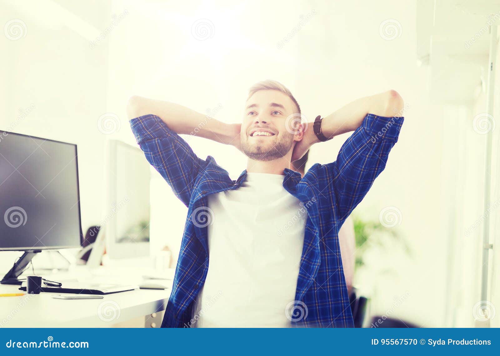 Happy Creative Man with Computer at Office Stock Photo - Image of ...