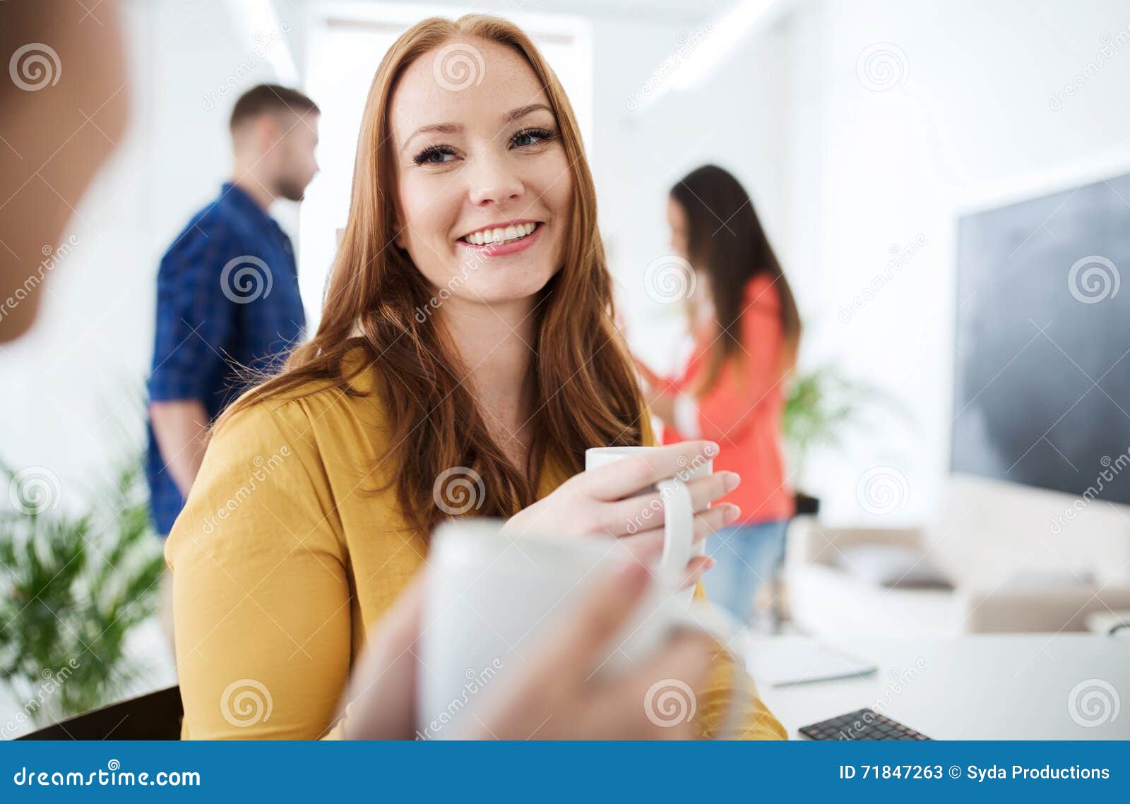 Happy Creative Team Drinking Coffee at Office Stock Image - Image of ...
