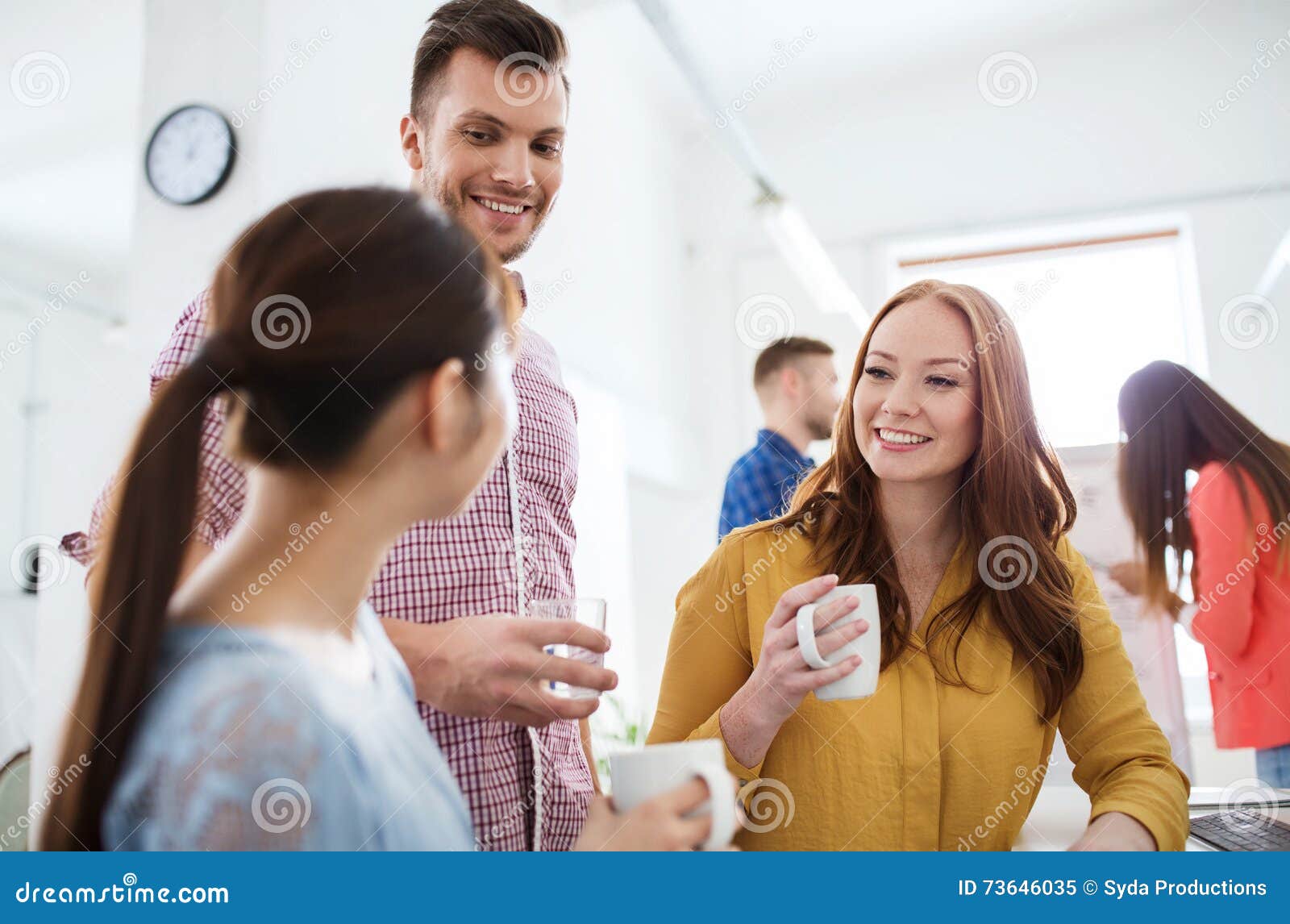 Happy Creative Team Drinking Coffee at Office Stock Image - Image of ...