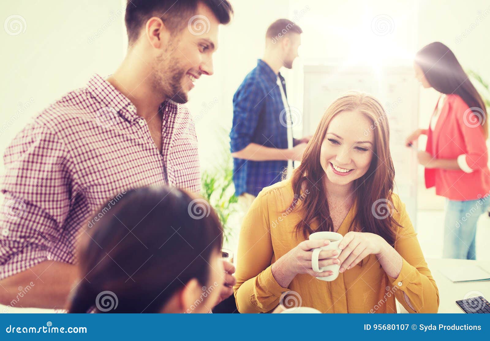 Happy Creative Team Drinking Coffee at Office Stock Image - Image of ...