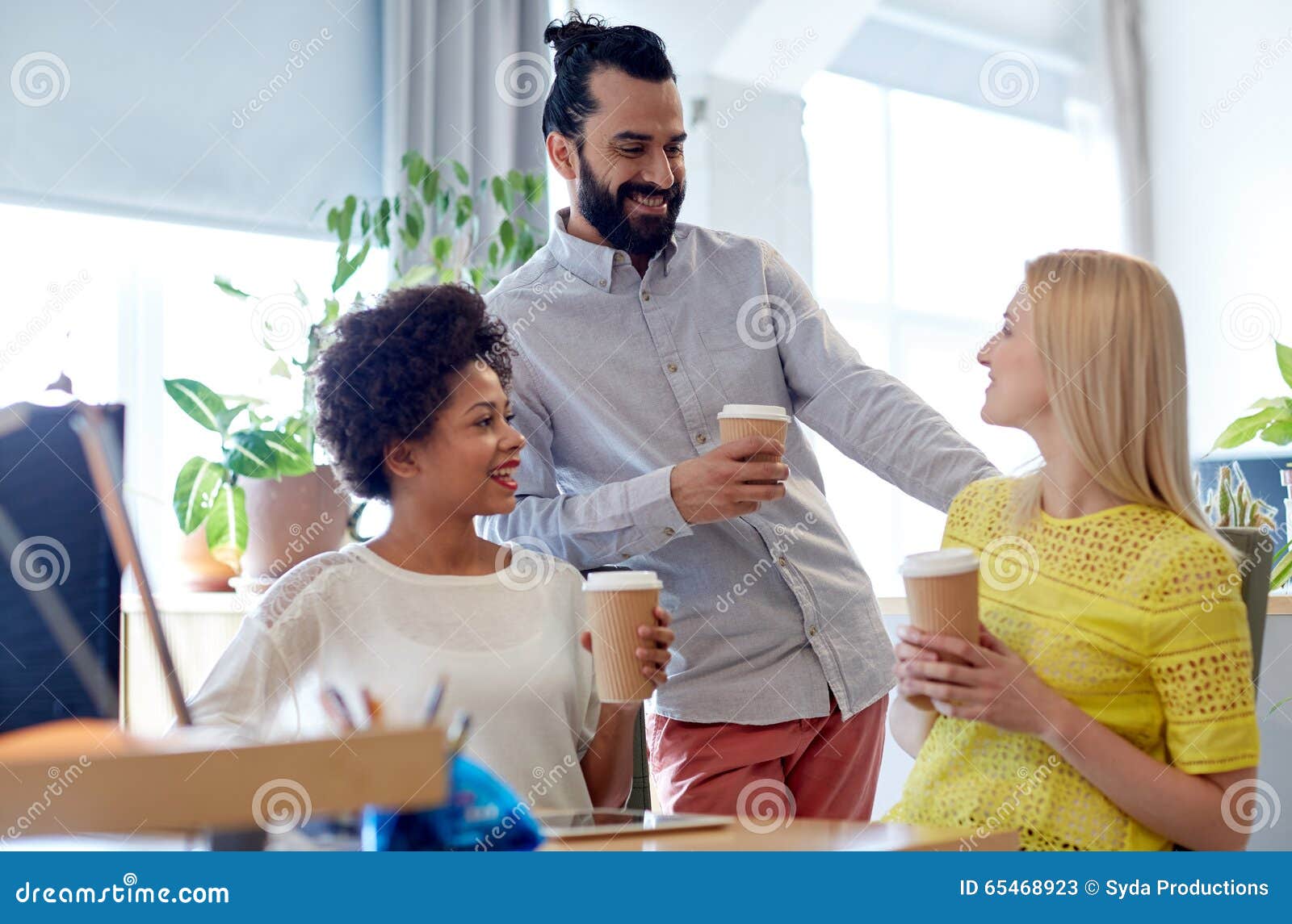 Happy Creative Team Drinking Coffee in Office Stock Image - Image of ...
