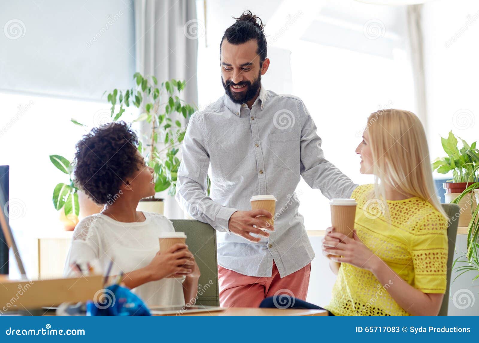 Happy Creative Team Drinking Coffee in Office Stock Image - Image of ...