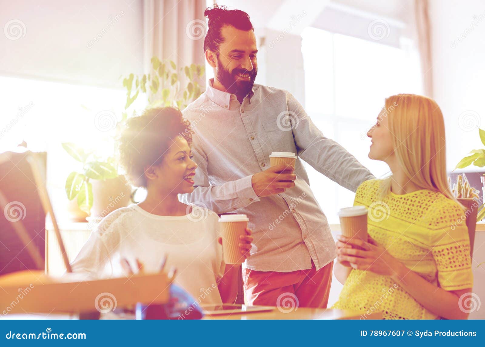 Happy Creative Team Drinking Coffee in Office Stock Image - Image of ...