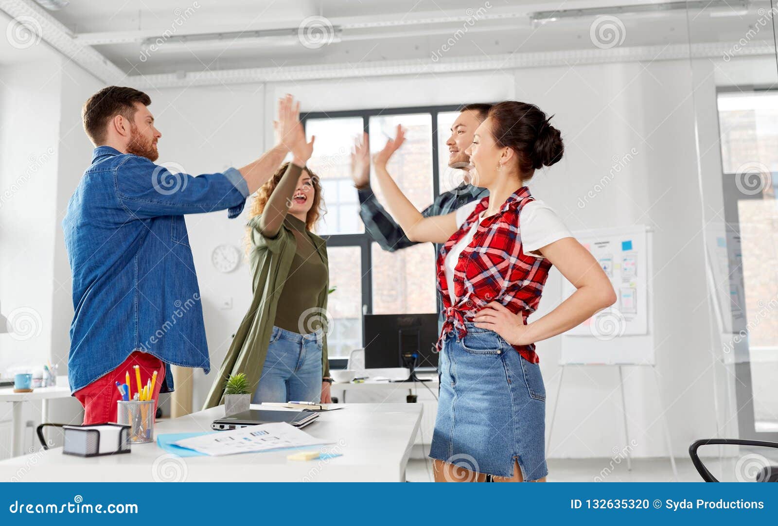 Happy Creative Team Making High Five at Office Stock Photo - Image of ...
