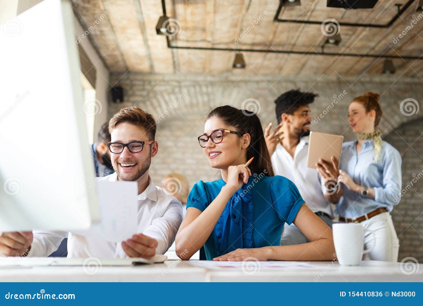 Happy Creative Team in Office. Business, Startup, Design, People and ...