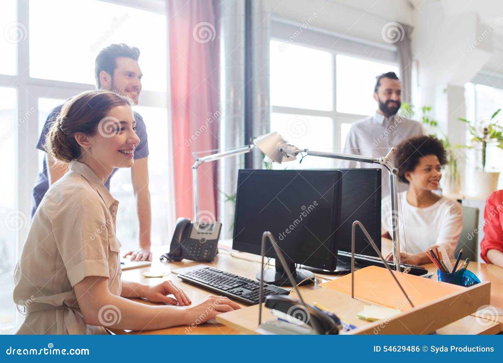 Happy Creative Team in Office Stock Photo - Image of coworkers, group ...