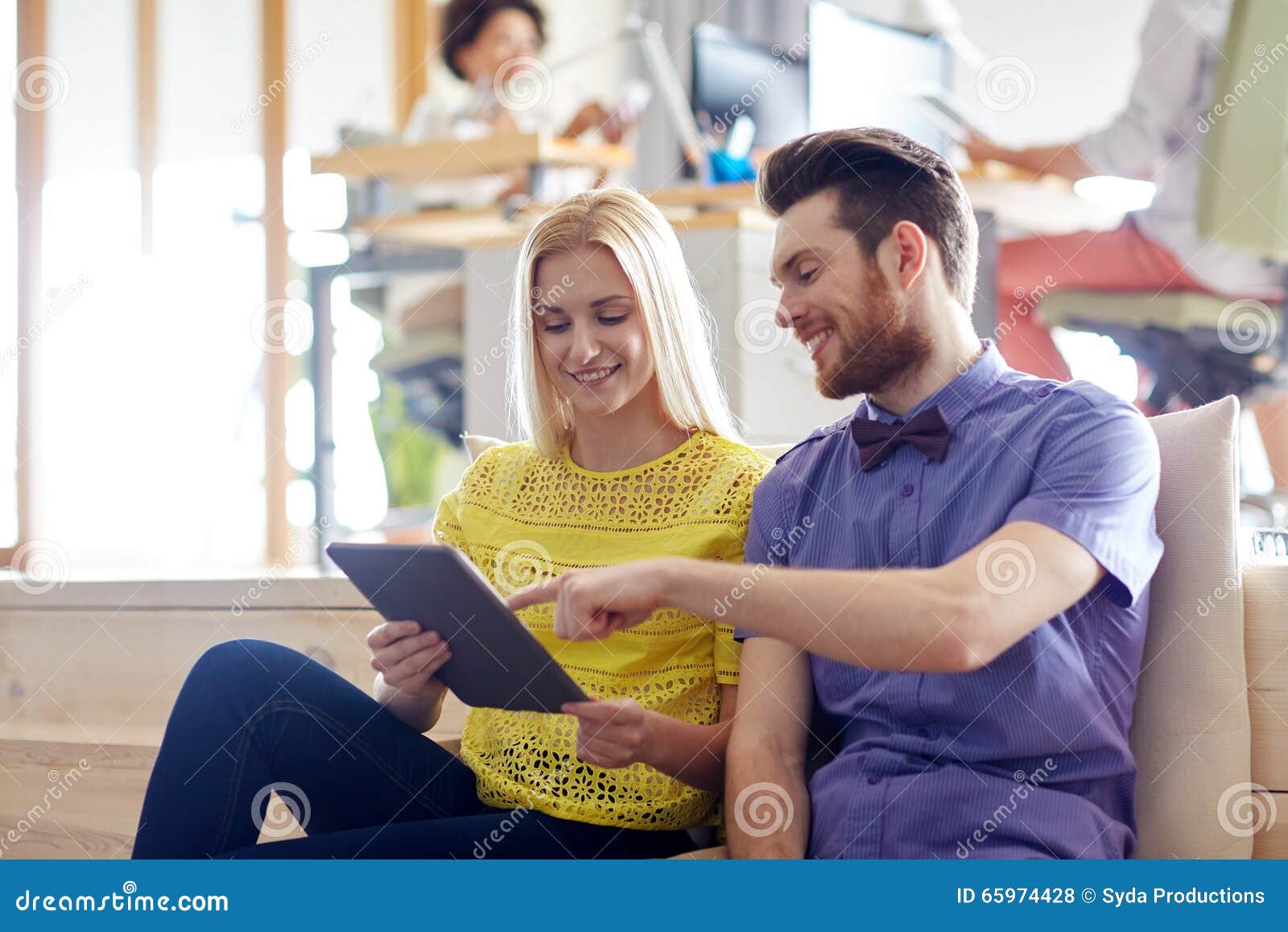 Happy Creative Team with Tablet Pc in Office Stock Photo - Image of ...