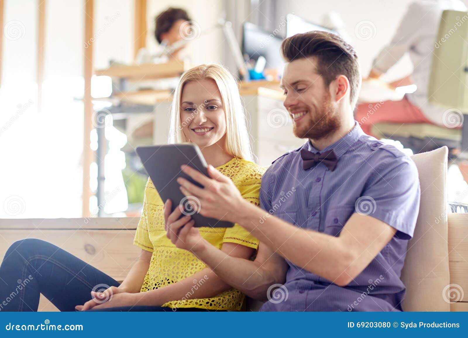 Happy Creative Team with Tablet Pc in Office Stock Photo - Image of ...