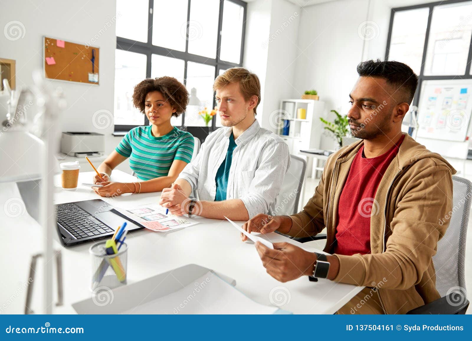 Happy Creative Workers with Laptops at Office Stock Image - Image of ...