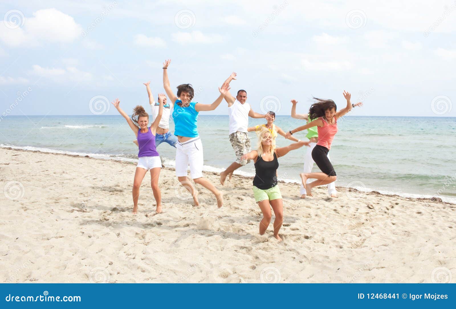 Happy Crew Jumping Beach Stock Photos - Free & Royalty-Free Stock ...