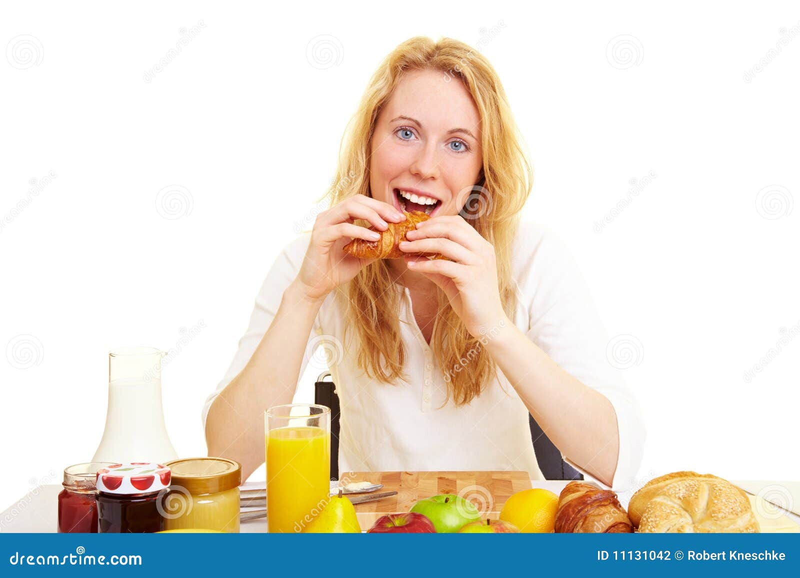 Happy with croissant stock photo. Image of horizontal - 11131042