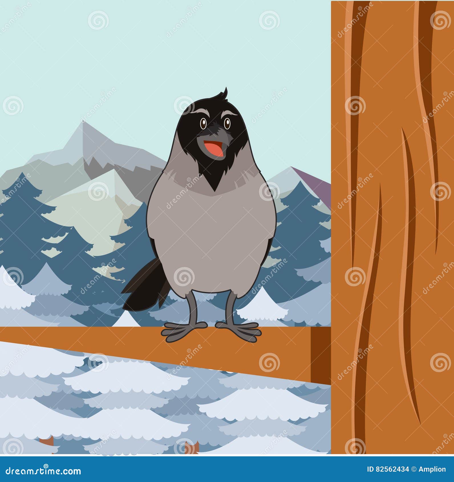 Happy Crow Wearing Christmas Cap With Thinking Bubble Cartoon Vector ...
