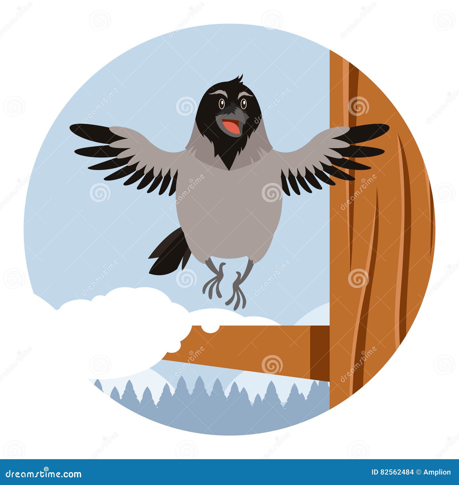 Happy Crow on the Winter Flat Backgrownd Stock Vector - Illustration of ...