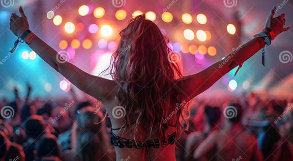 Happy Crowd Having Fun At A Summer Music Festival Summer Vacation And Entertainment Concept
