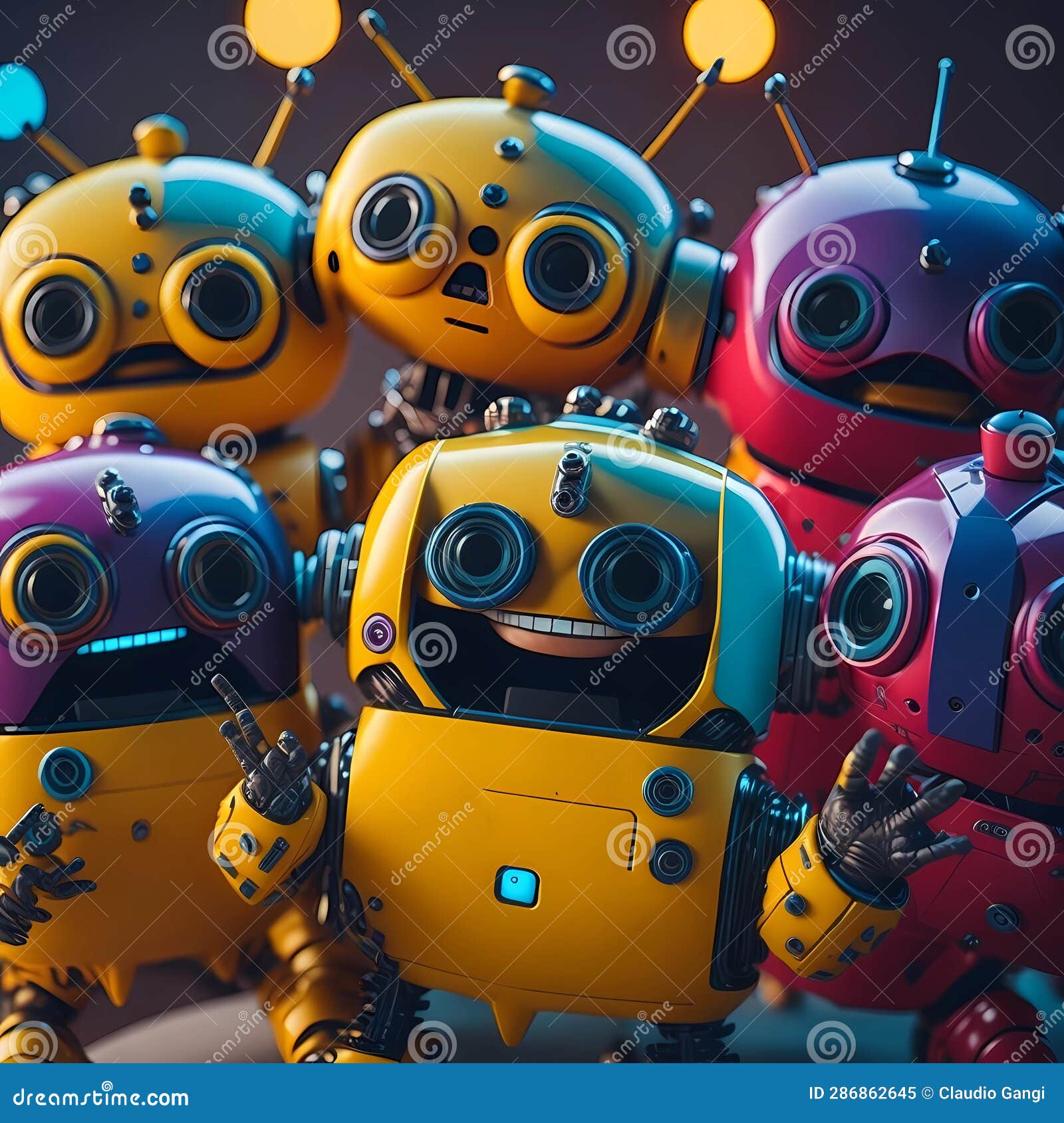 Happy Cte Robots Smiling Taking Selfie-summer Vibes Stock Illustration ...