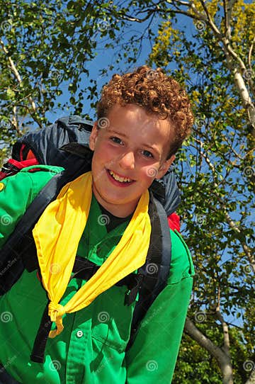 Happy Cub Scout stock photo. Image of green, backpack - 29316606