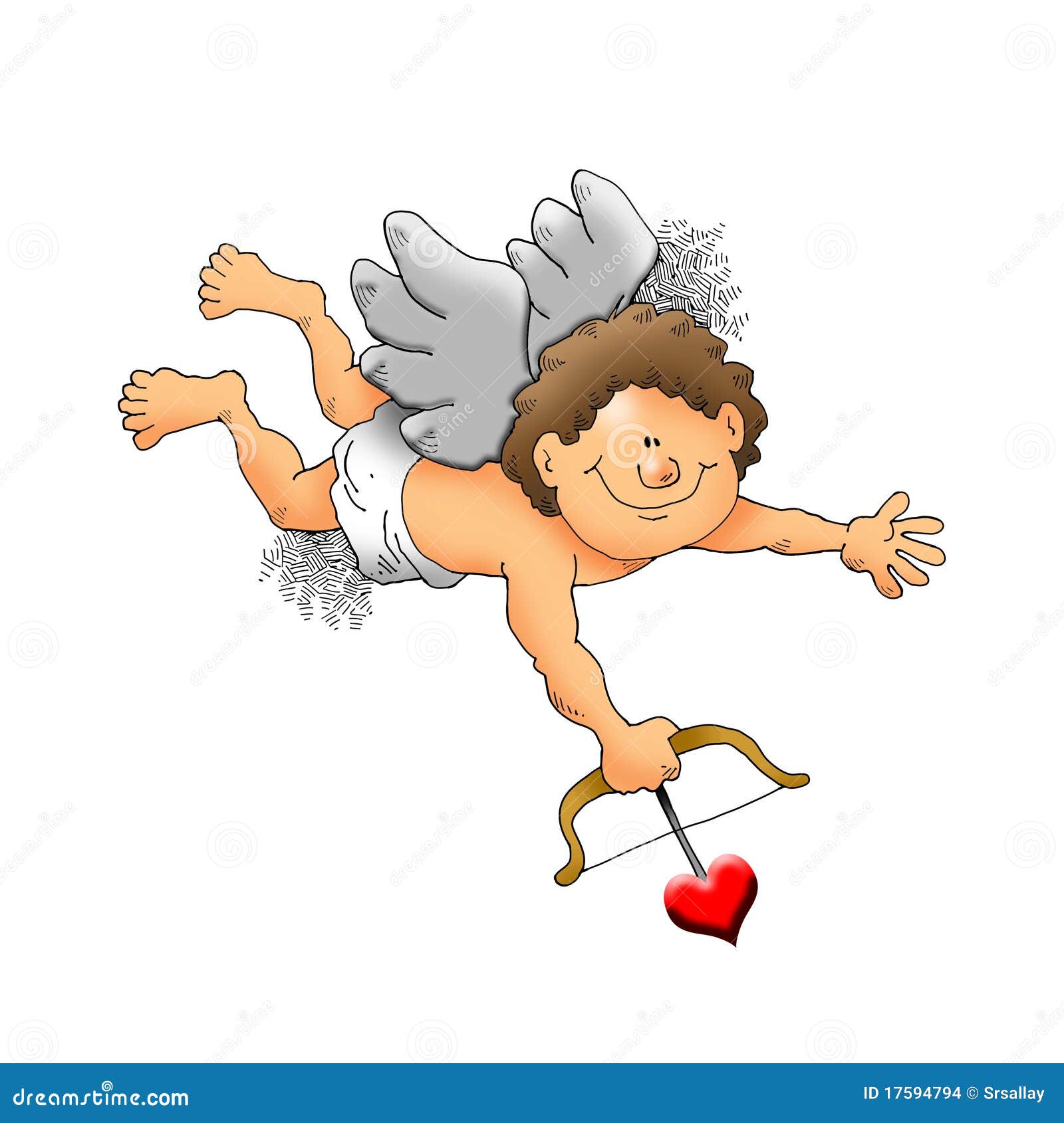 Happy Cupid with Bow and Arrow Stock Illustration - Illustration of ...