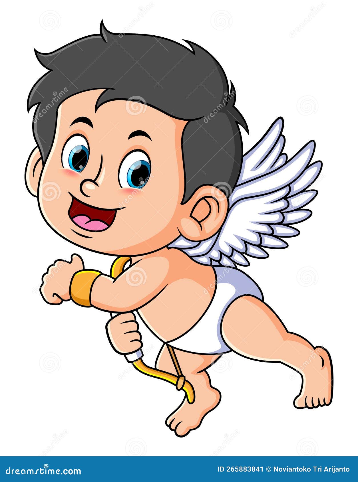 The Happy Cupid Boy is Running and Flying in the Sky Stock Vector ...