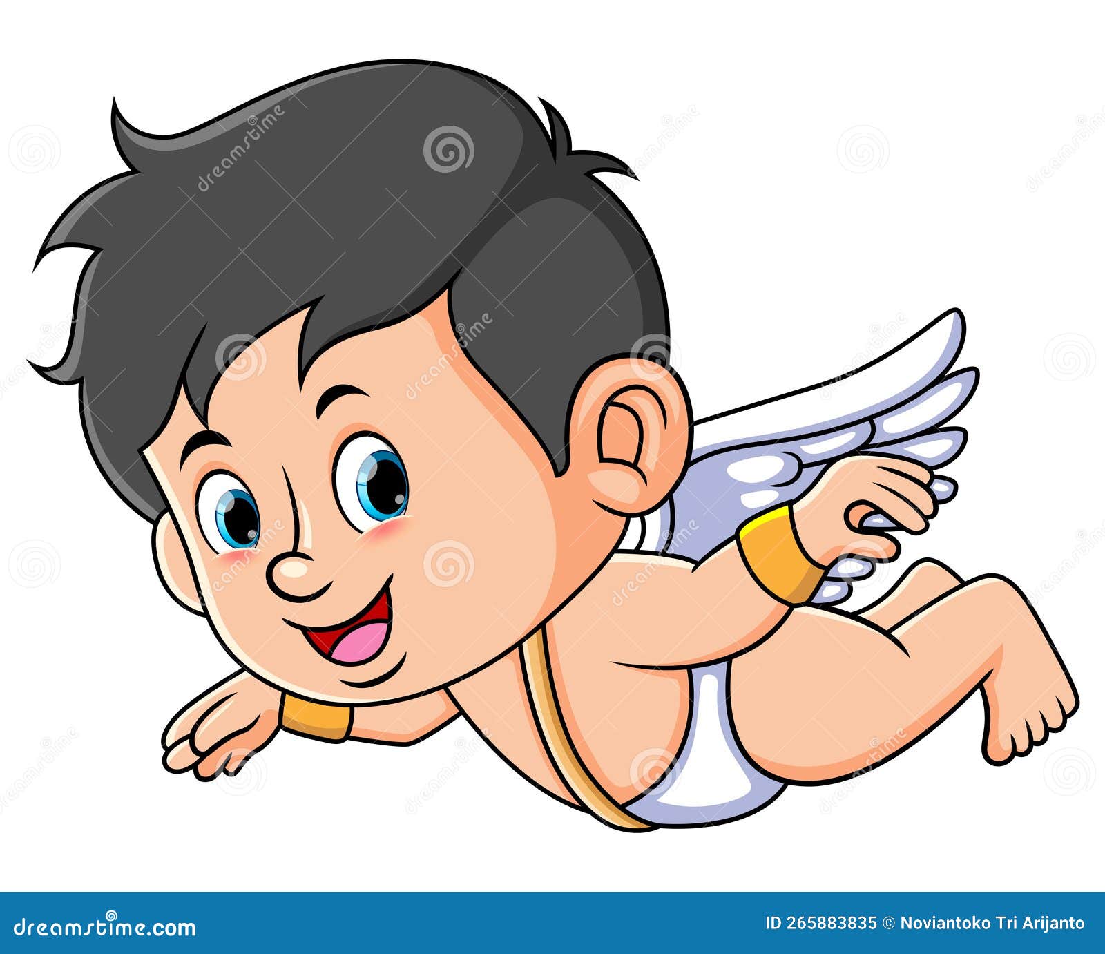 The Happy Cupid is Flying in the Sky with the Happy Expression Stock ...