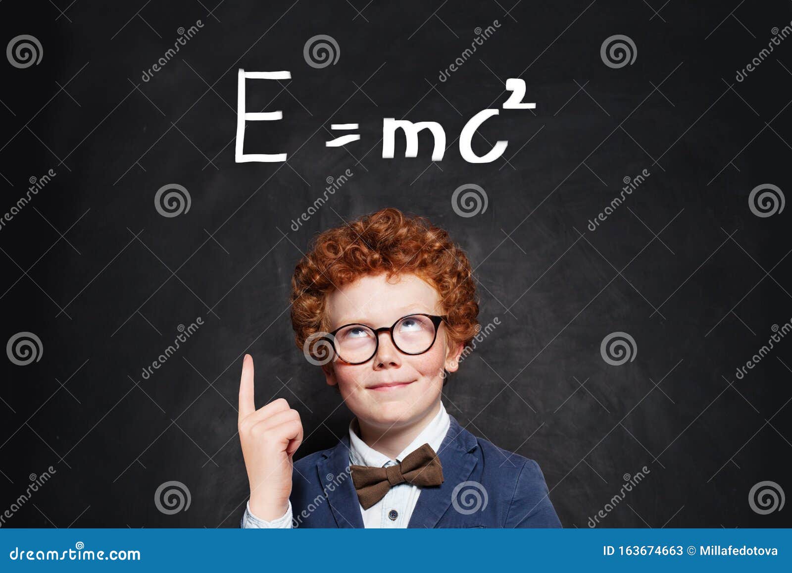 Happy Curious Kid Little Boy Genius on Blackboard Background Stock ...