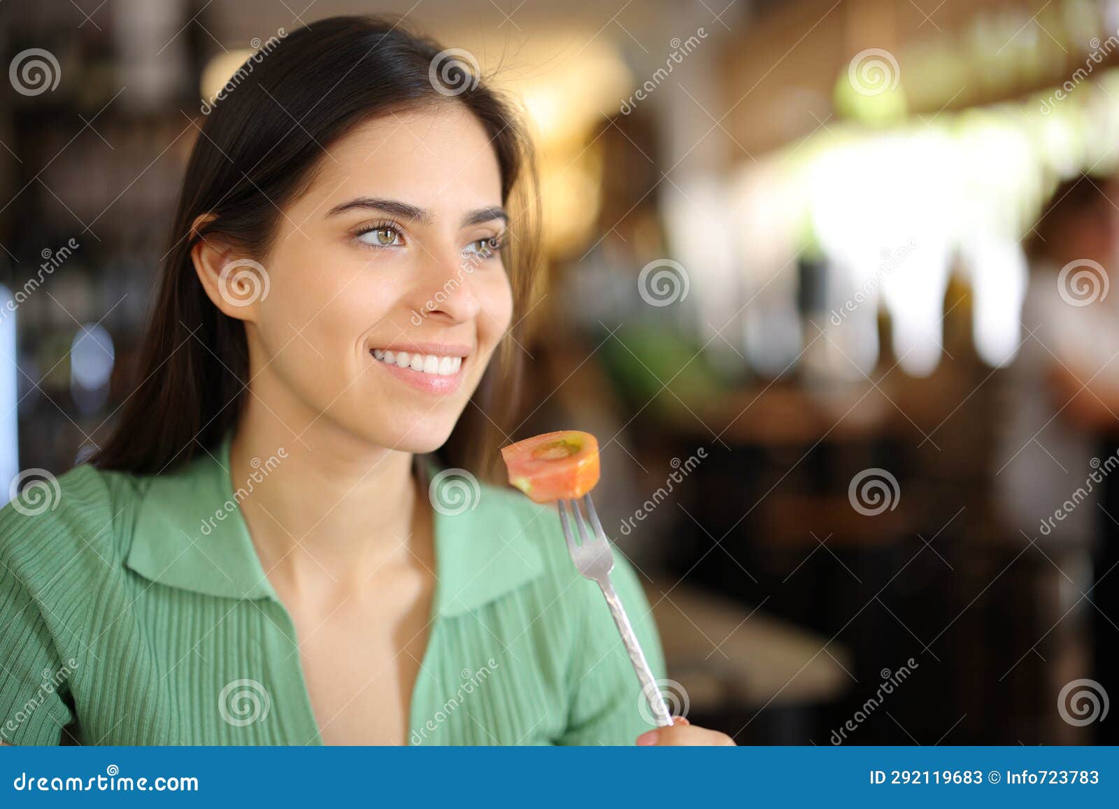 Happy Customer Eating Tomato in a Restaurant Stock Image - Image of ...