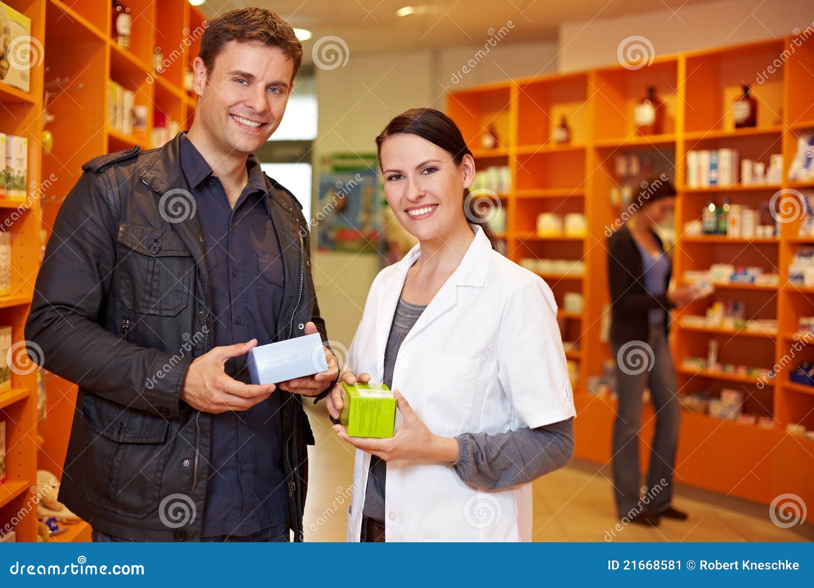 Happy Customer with Pharmacist Stock Image - Image of pharmacist ...