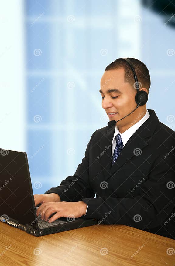 Happy Customer Representative Typing Stock Photo - Image of employee ...
