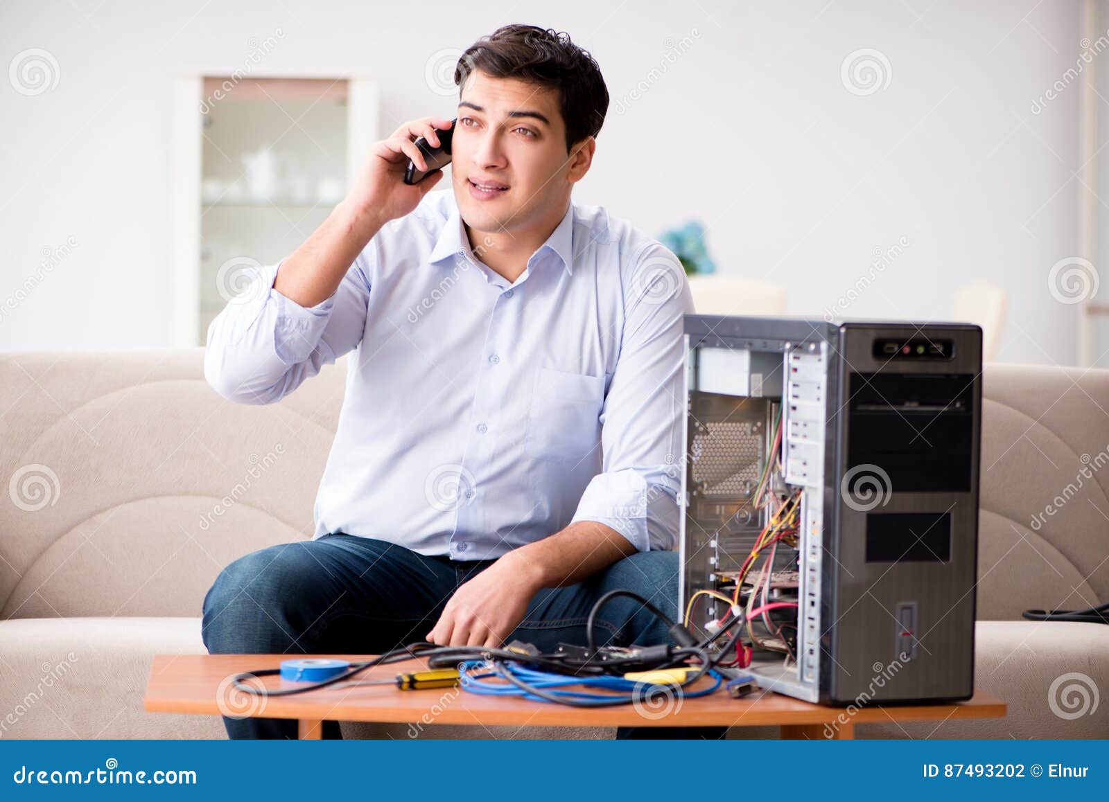 The Happy Customer Resolving His Computer Problem Stock Photo - Image ...