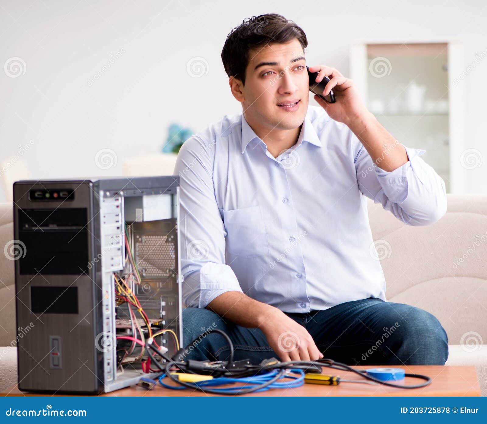 Happy Customer Resolving His Computer Problem Stock Photo - Image of ...