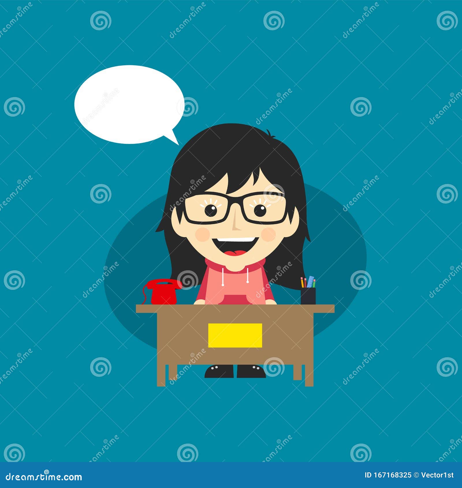 Happy Customer Service Receptionist Cartoon Character Vector Stock ...