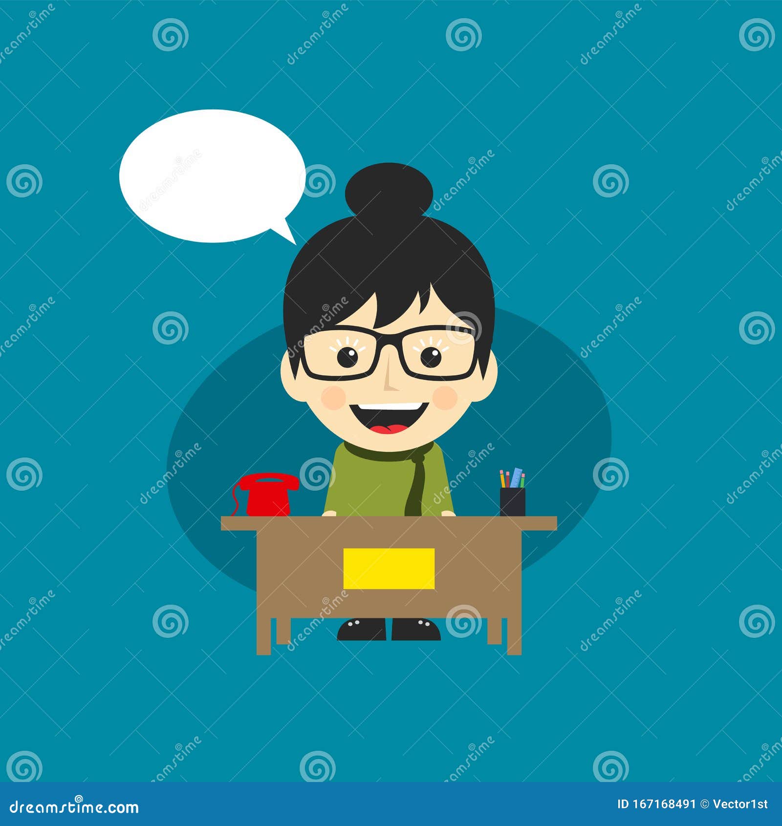 Happy Customer Service Receptionist Cartoon Character Vector Stock ...