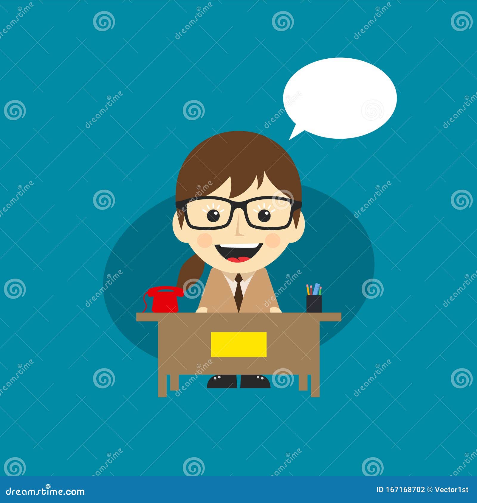 Happy Customer Service Receptionist Cartoon Character Vector Stock ...