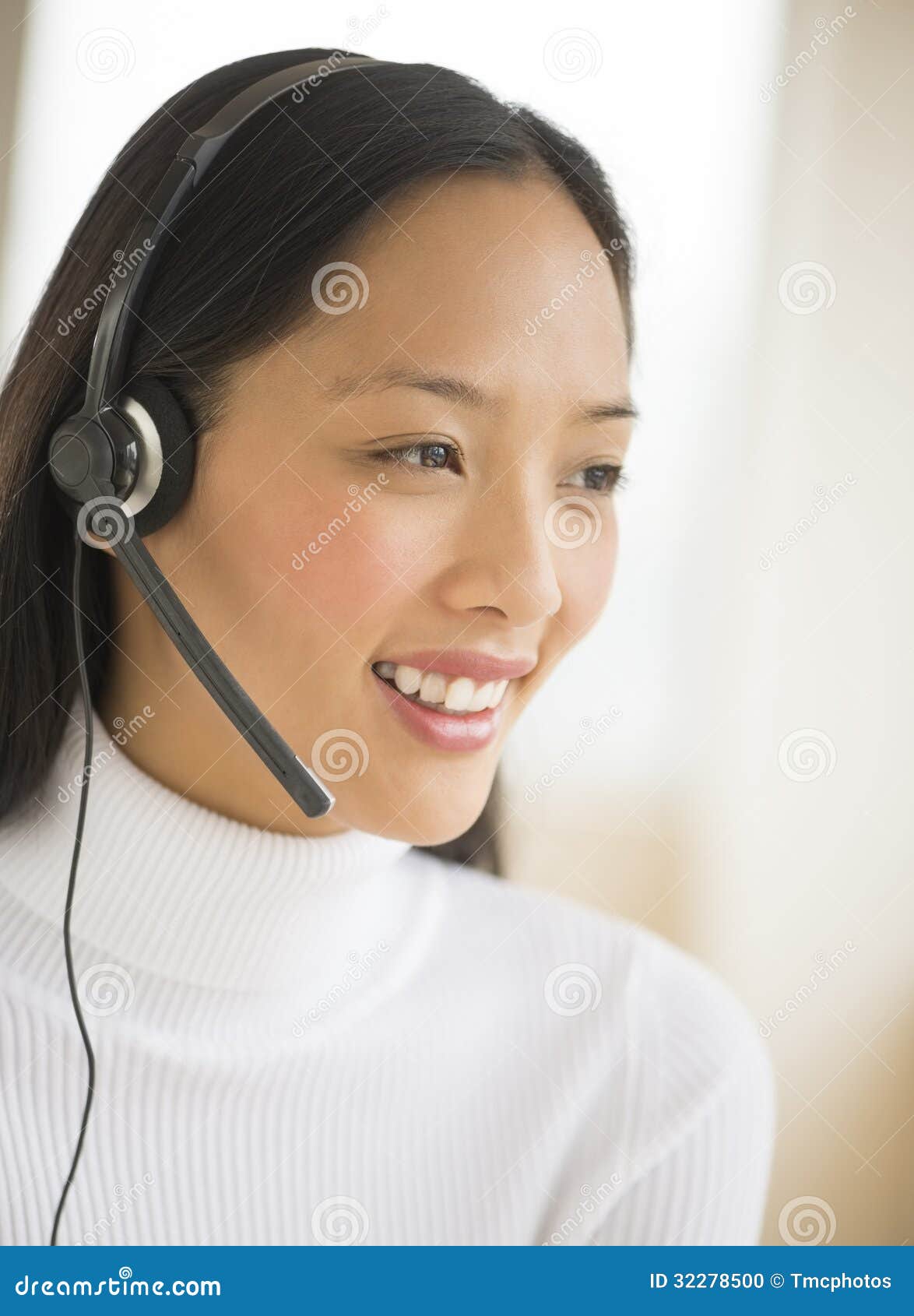 Happy Customer Service Representative Looking Away Stock Photo - Image ...