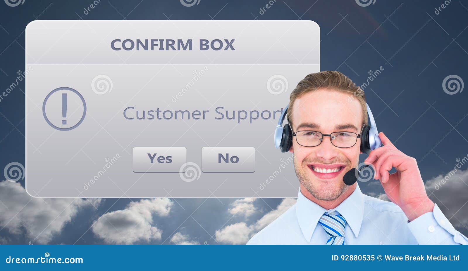 Happy Customer Support Executive with Dialog Box Stock Illustration ...