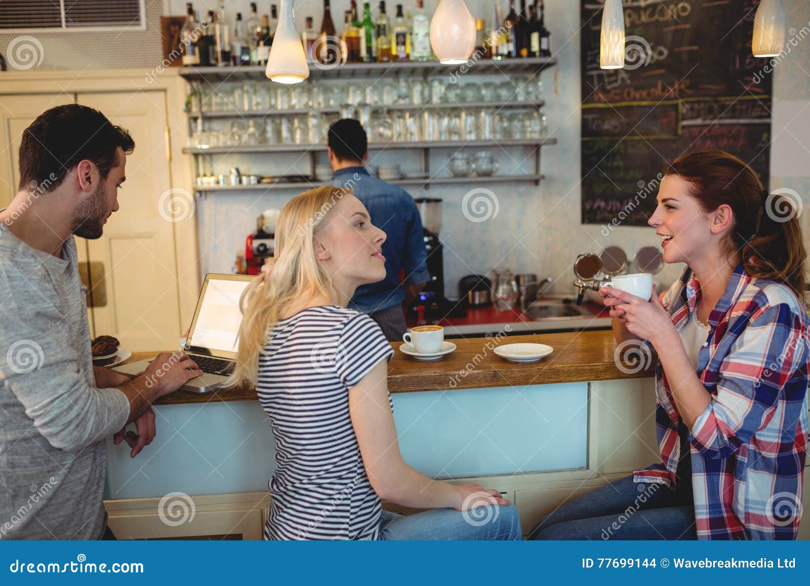 Happy Customers at Counter in Cafeteria Stock Photo - Image of food ...