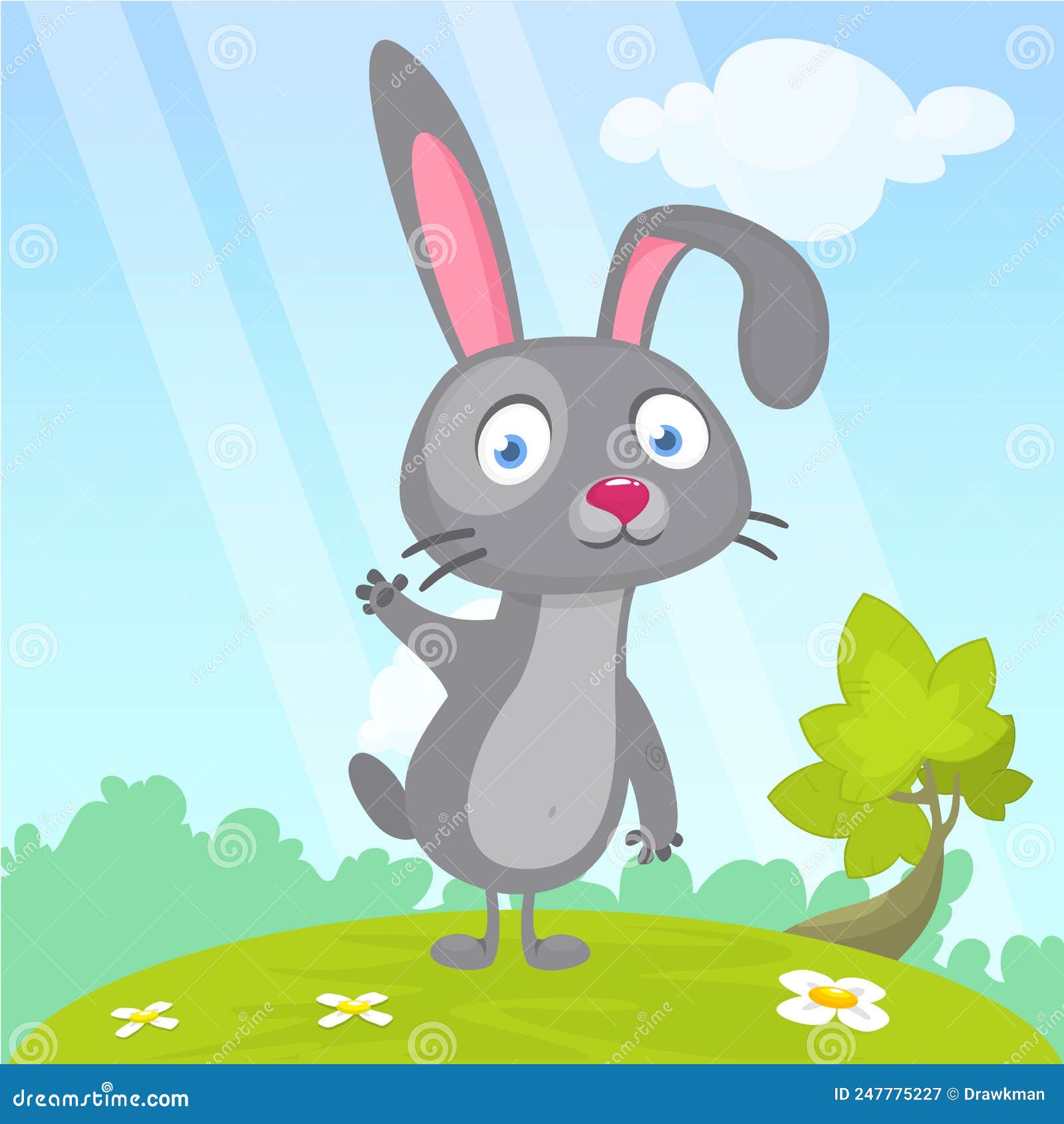 Happy Cute Bunny Cartoon. Easter Vector Rabbit Illustration Stock ...