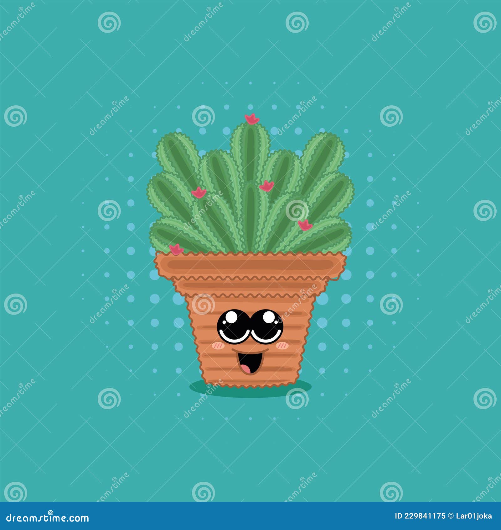 Happy Cute Cactus with a Big Smile and Flowers Stock Vector ...