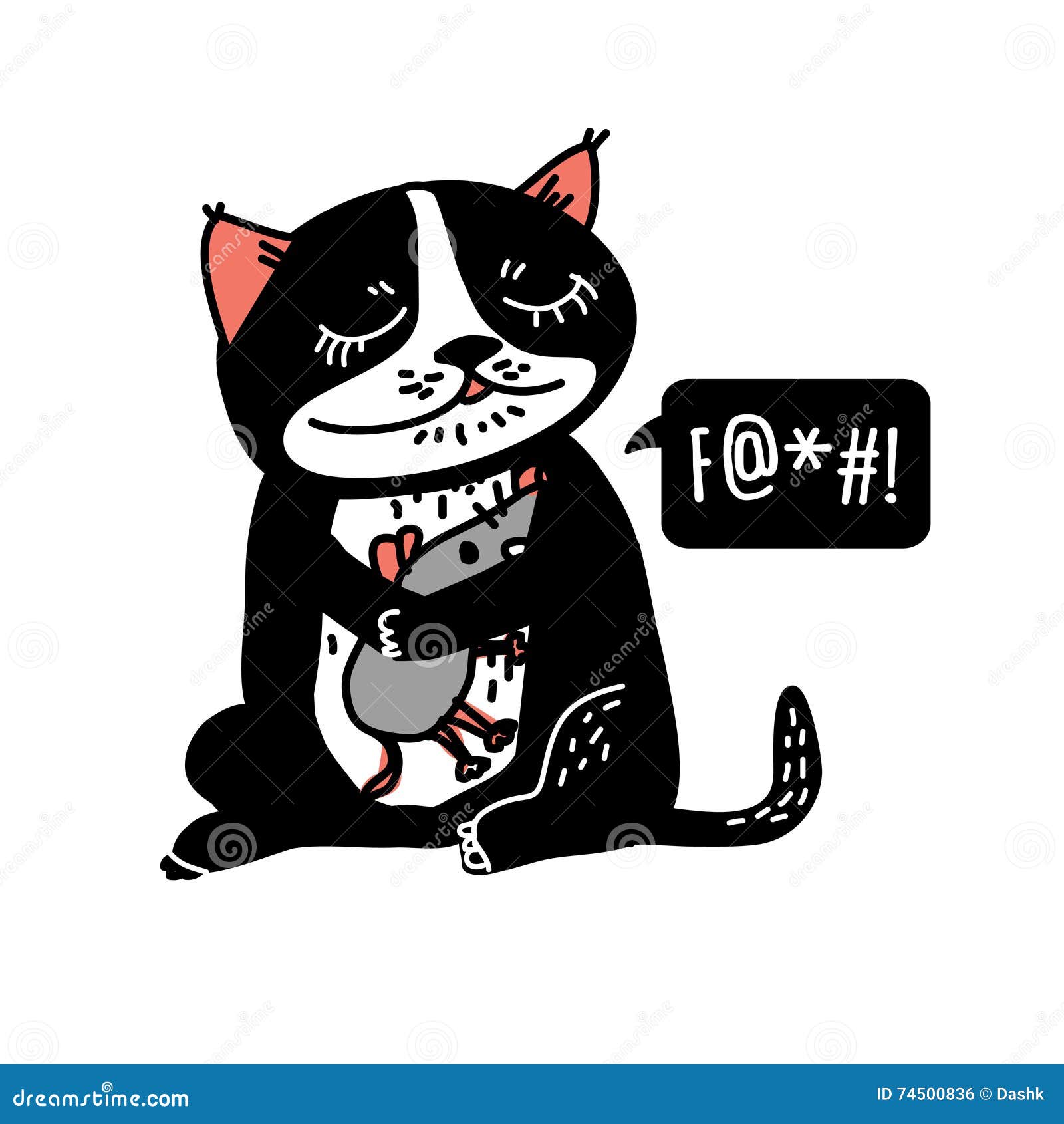 Happy Cute Cat Hug Scared Mouse Isolate on White. Stock Vector ...
