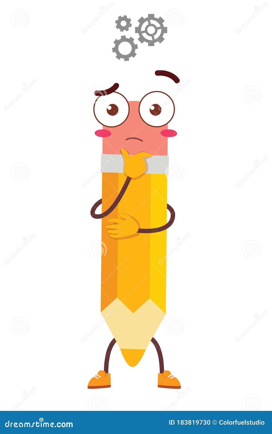 Happy Cute Character Mascot Pencil with Think Pose Stock Vector ...