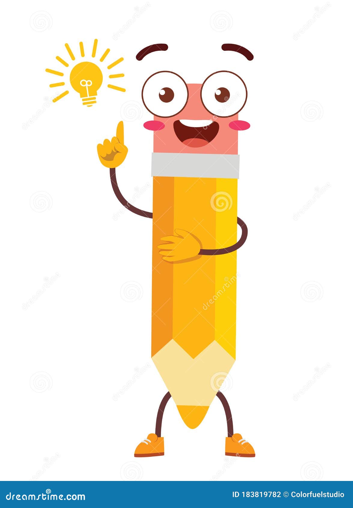 Happy Cute Character Mascot Pencil with Think Pose Stock Photo - Image ...