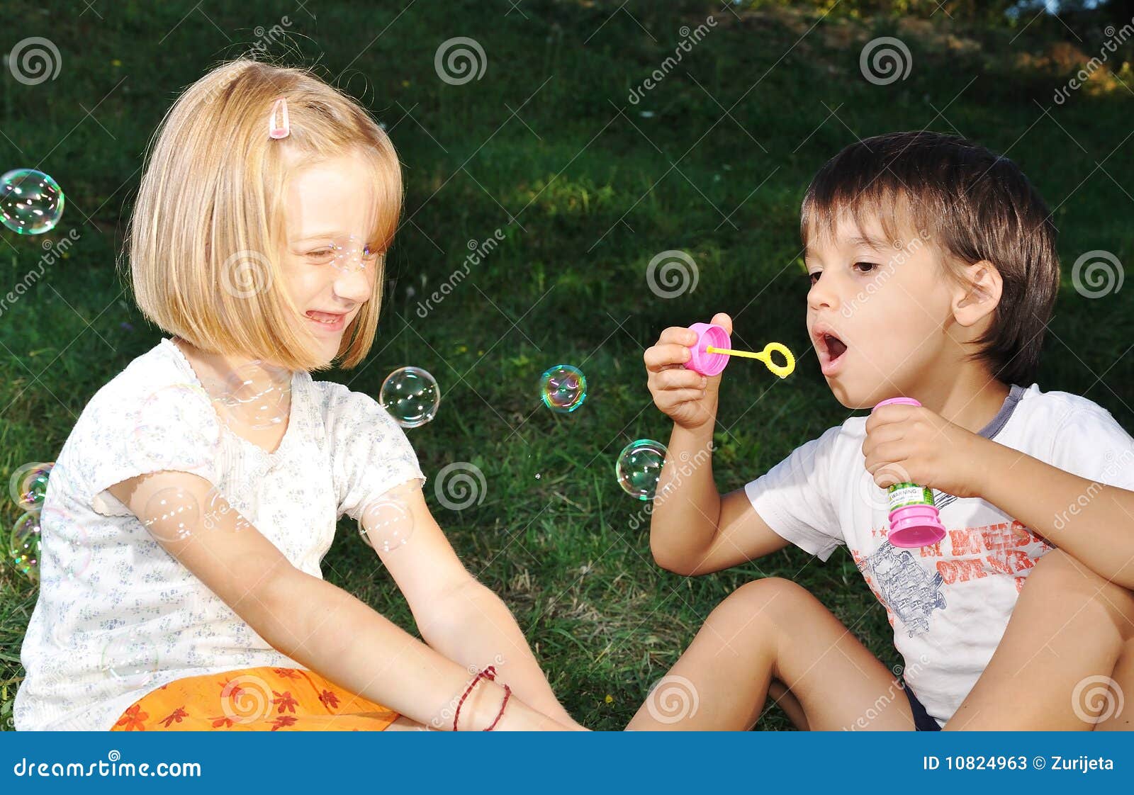 Happy Cute Children Playing with Bubbles Stock Image - Image of laugh ...