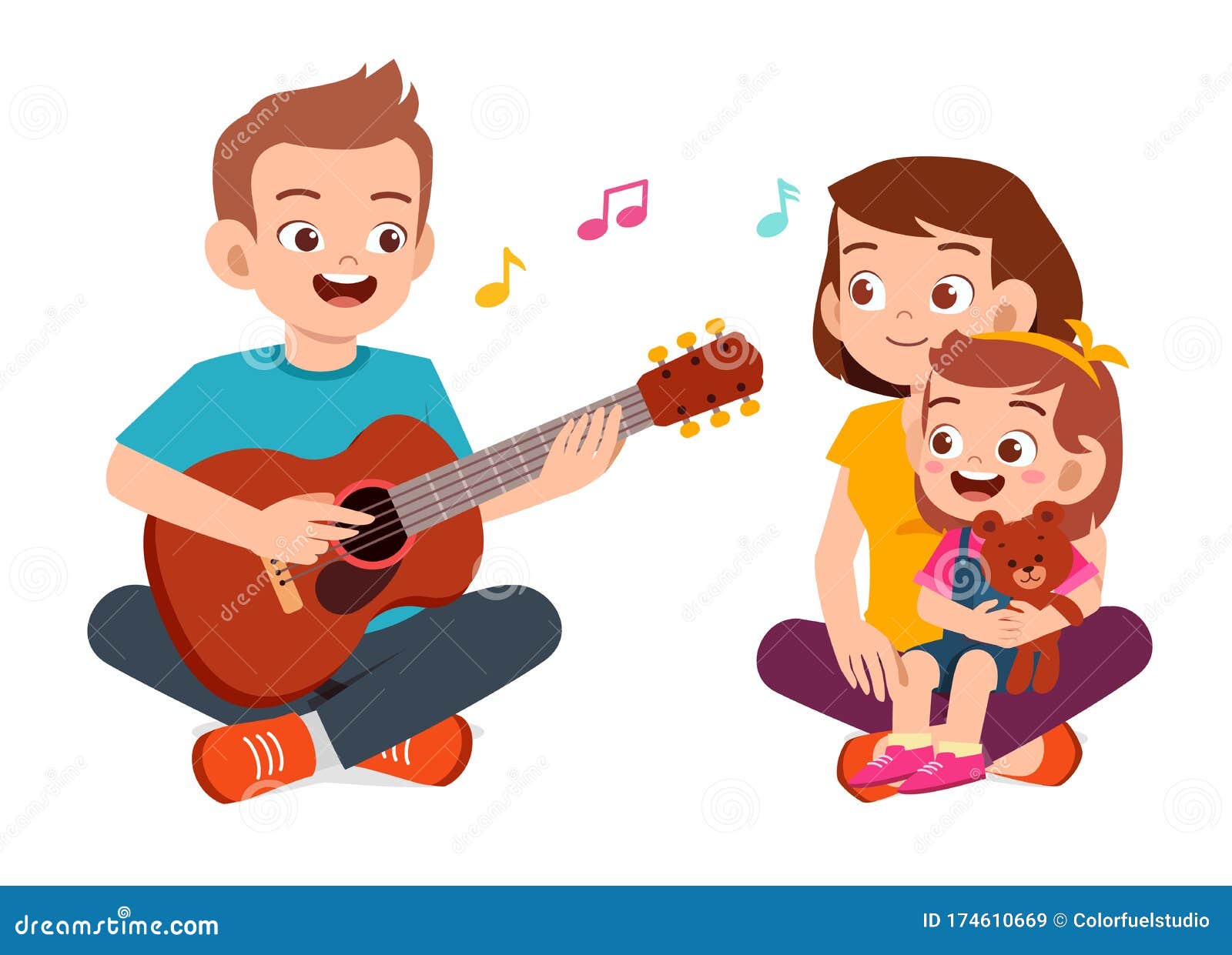 Happy Cute Family Mom Dad Son Daughter Play Guitar Stock Vector ... Happy Cute Family Mom Dad Son Daughter Play Guitar Stock Vector ...