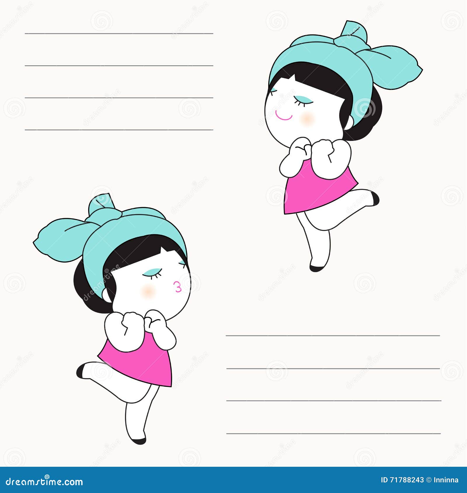Happy Cute Girls Paper Note Illustration Stock Illustration ...