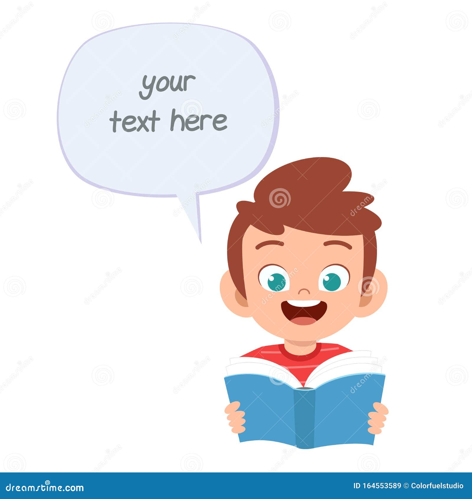 Happy Cute Kid Boy Balloon Message with Book Stock Illustration ...