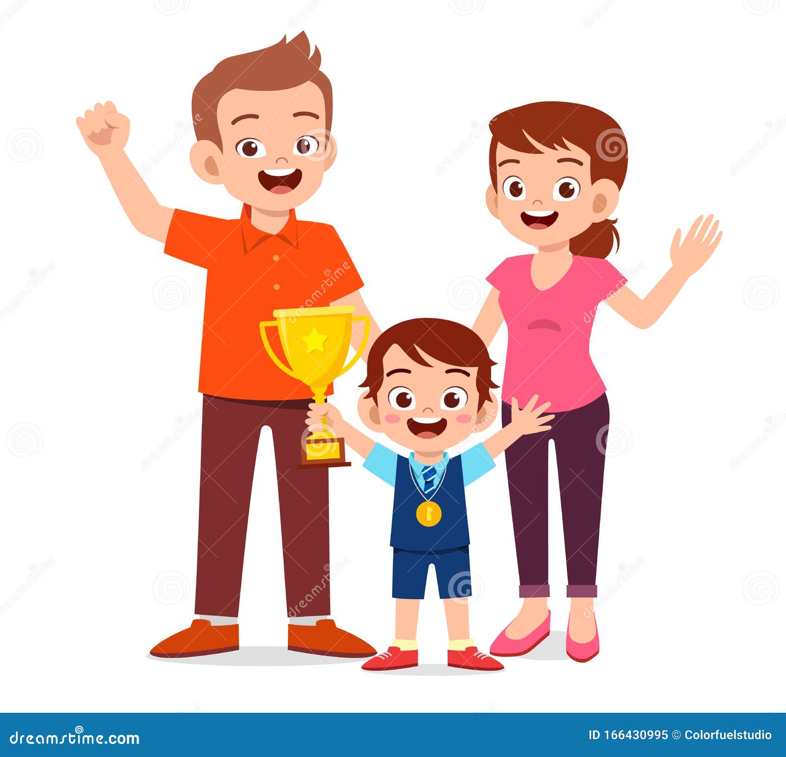 Happy Cute Kid Boy Become First Winner Stock Vector - Illustration of ...