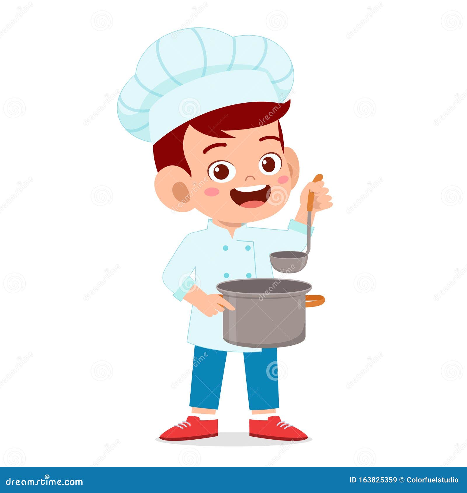 Happy Cute Kid Boy in Chef Costume Stock Illustration - Illustration of ...