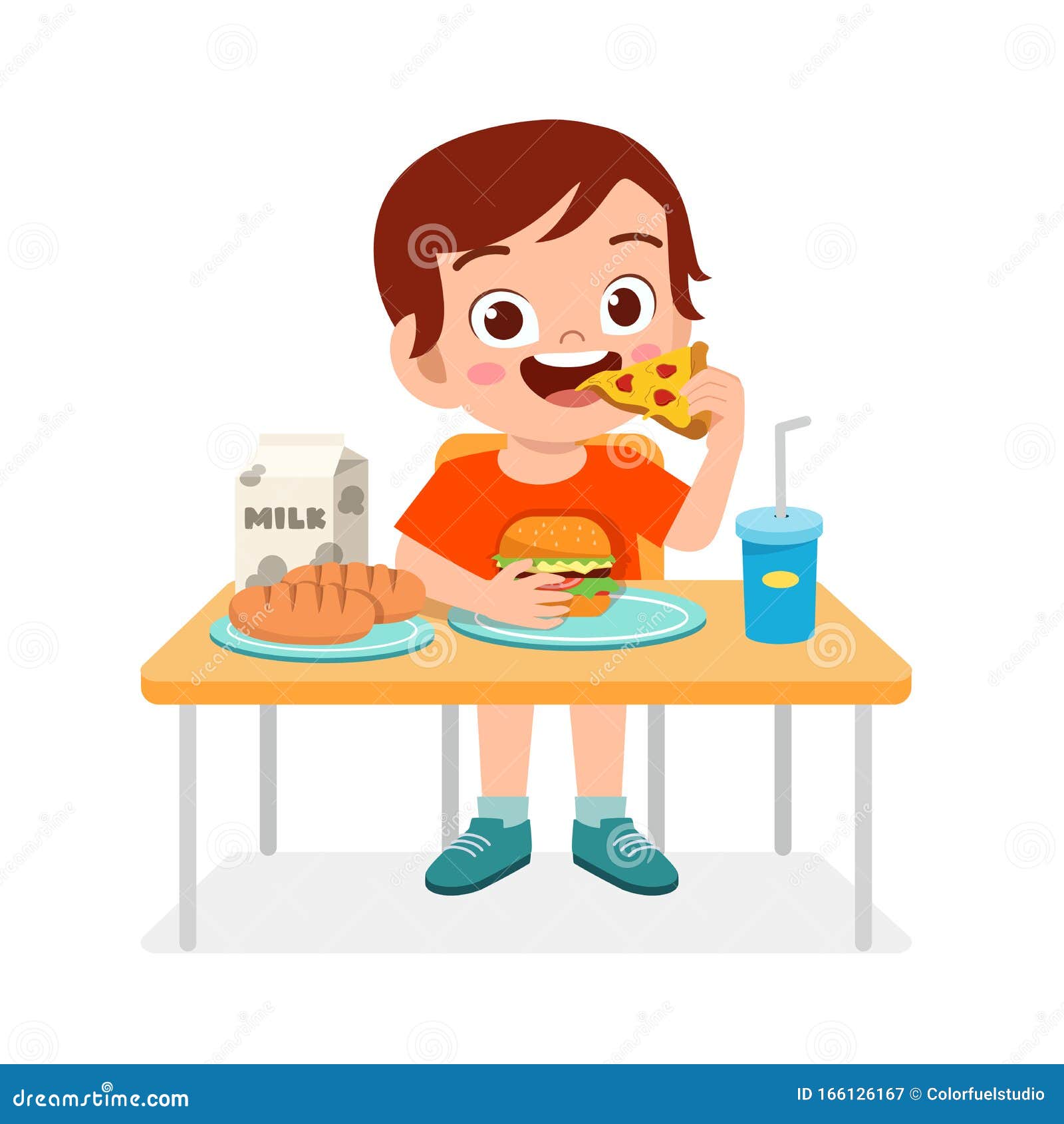 Happy Cute Kid Boy Eat Fast Food Stock Vector - Illustration of diet ...