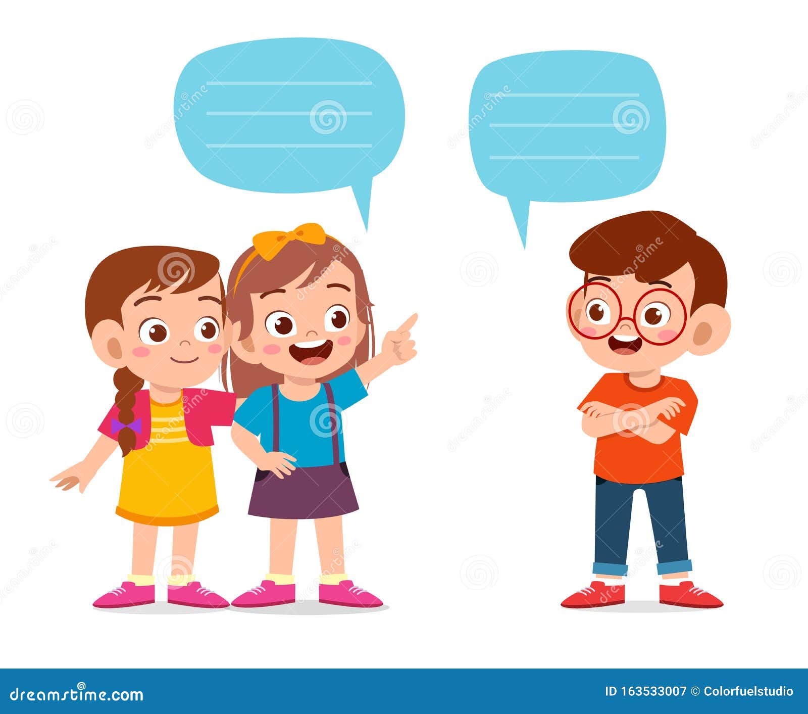 Happy Cute Kid Boy and Girl Dialog Stock Vector - Illustration of shout ...