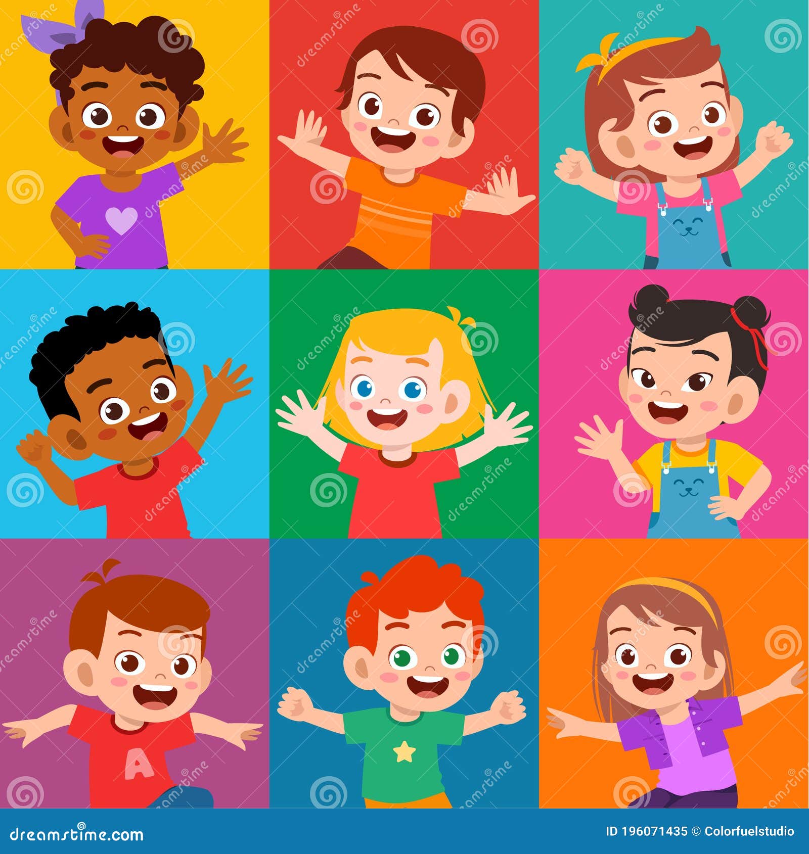Happy Cute Kid Boy and Girl Smile Expression Set Stock Vector ...